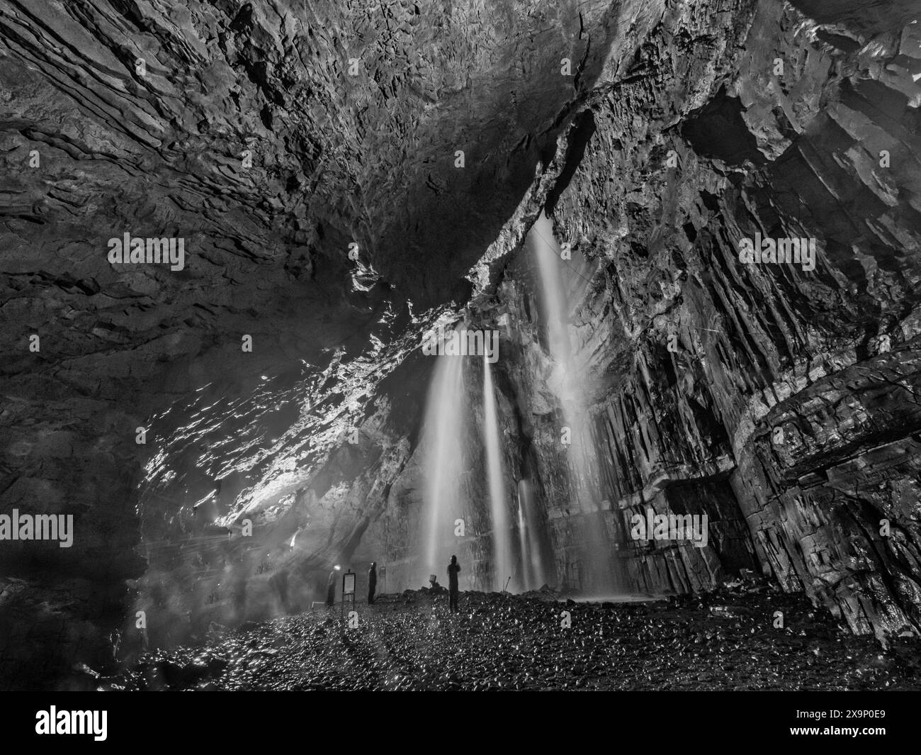 The image is of Gaping Gill main chamber in the Yorkshire Dales located ...