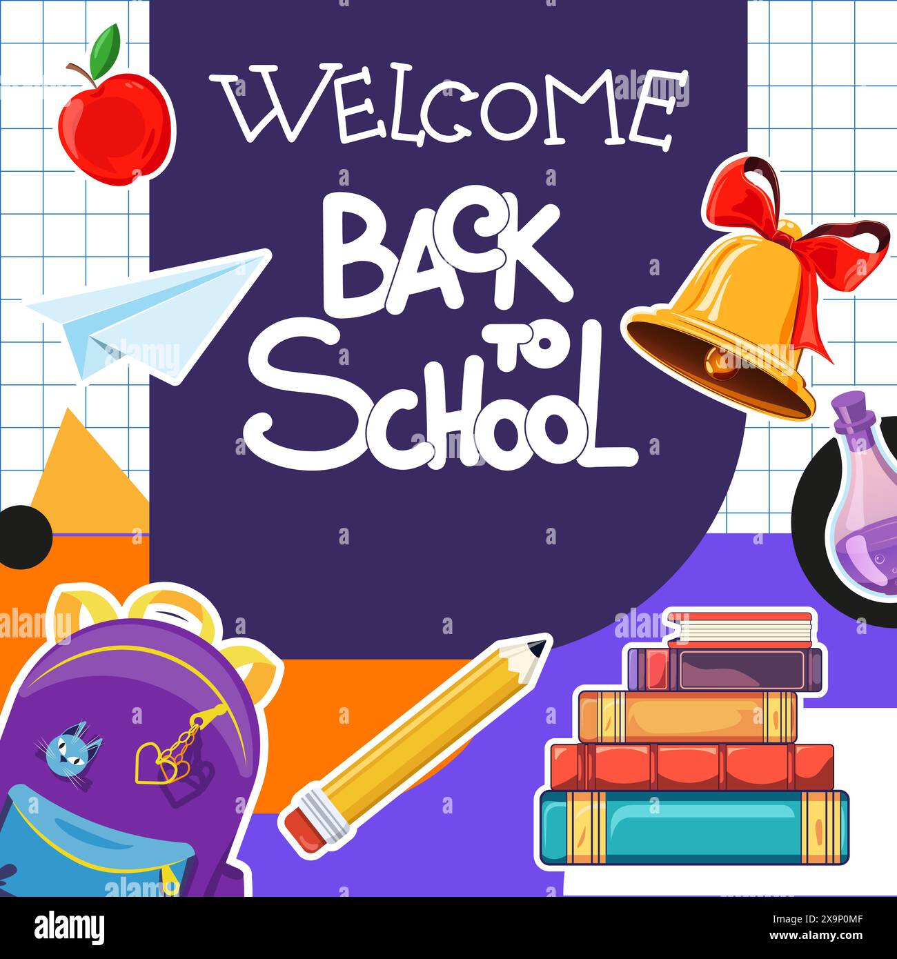 Back to School Sale concept. Welcome to school poster template with ...