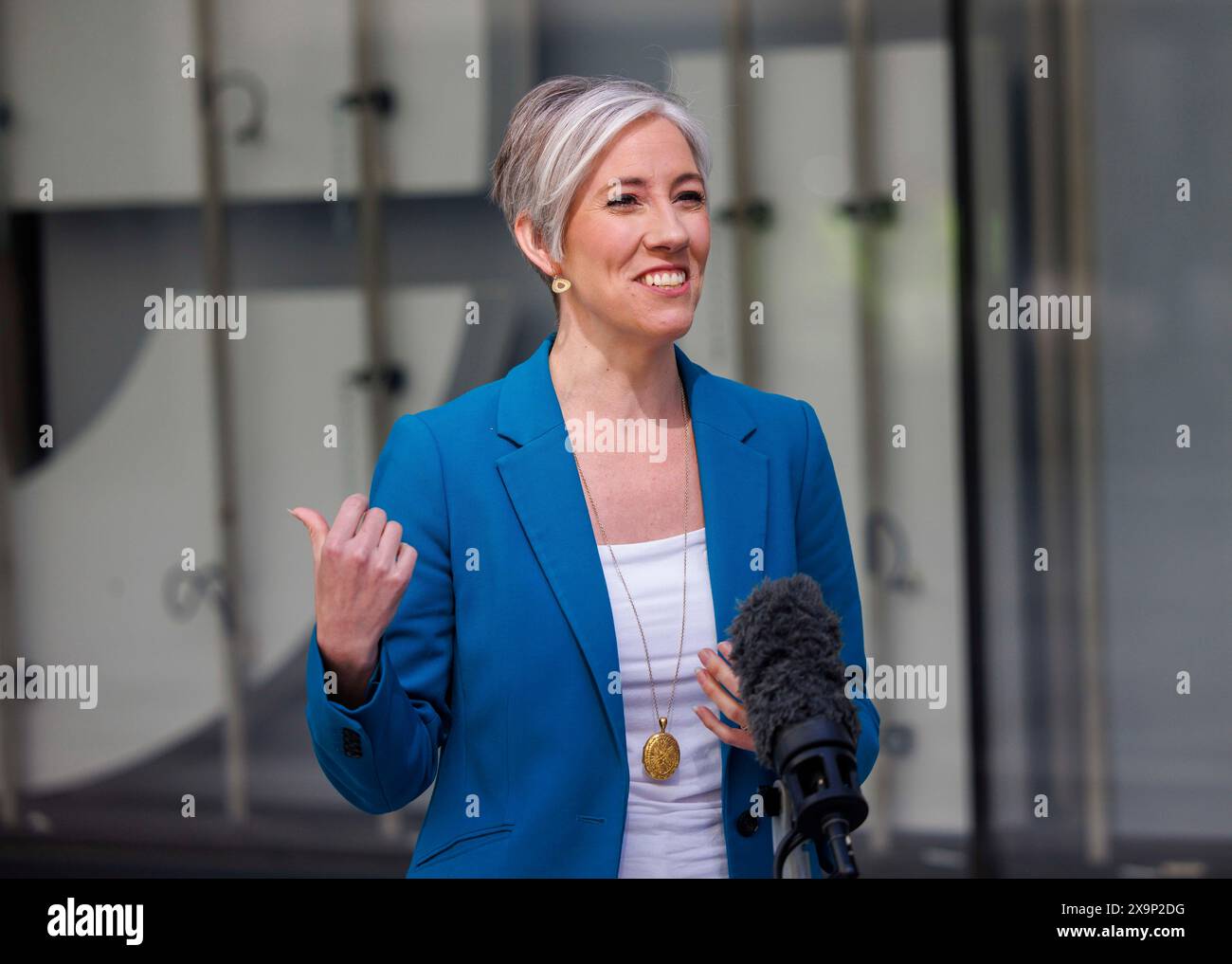 London, UK. 2nd June, 2024. Daisy Cooper gives an interview outside the ...