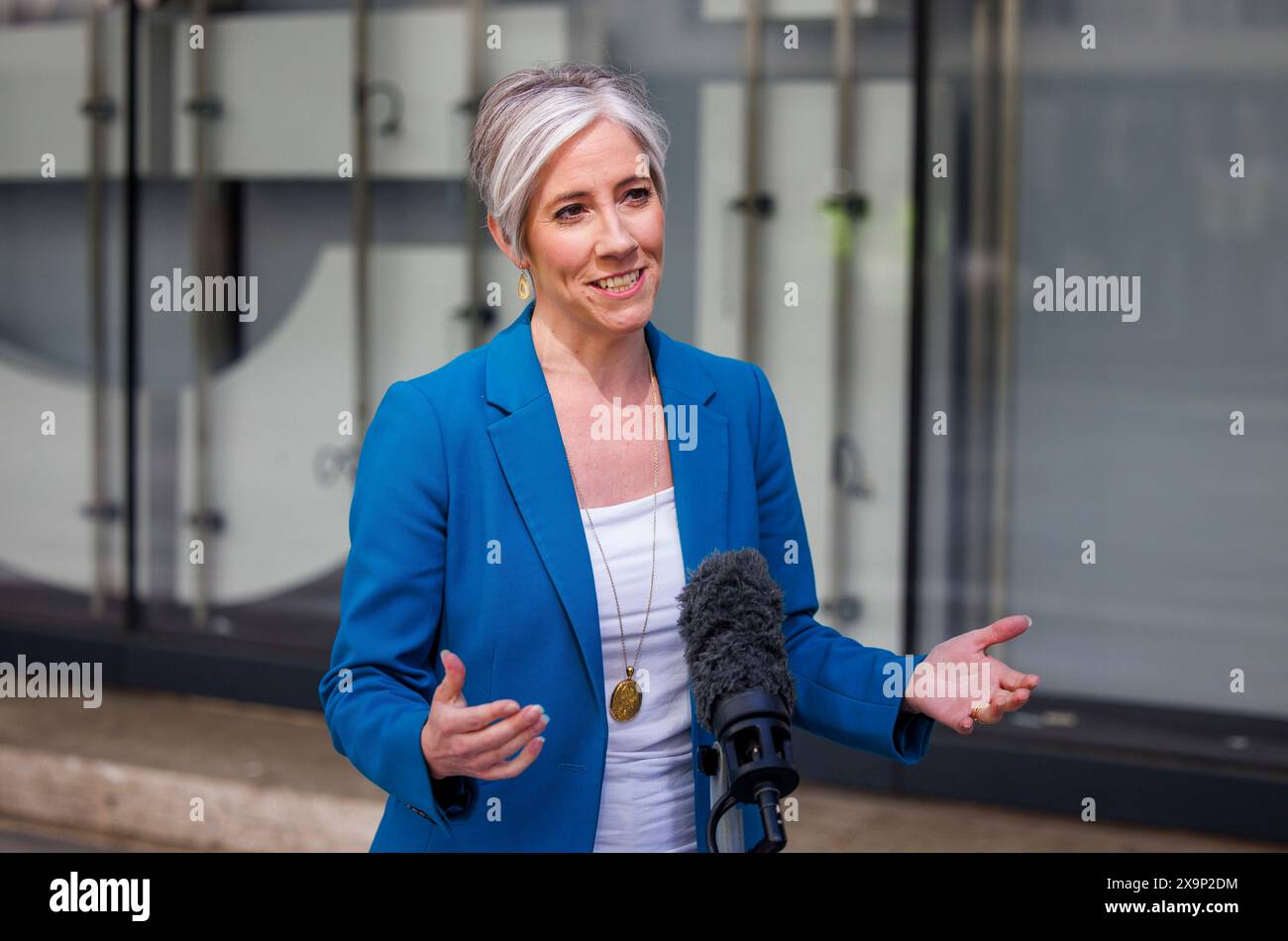 London, UK. 2nd June, 2024. Daisy Cooper gives an interview outside the ...