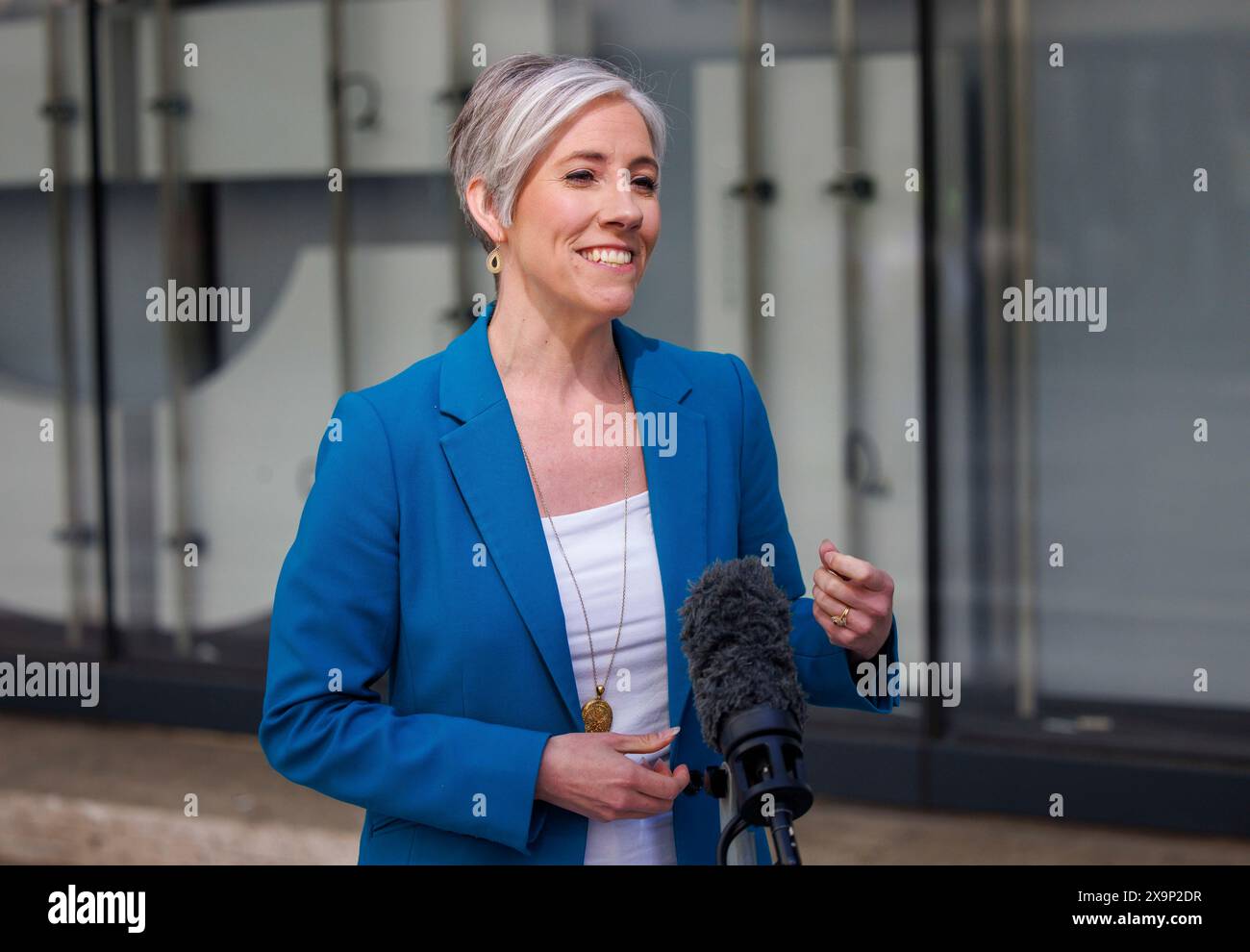 London, UK. 2nd June, 2024. Daisy Cooper gives an interview outside the ...