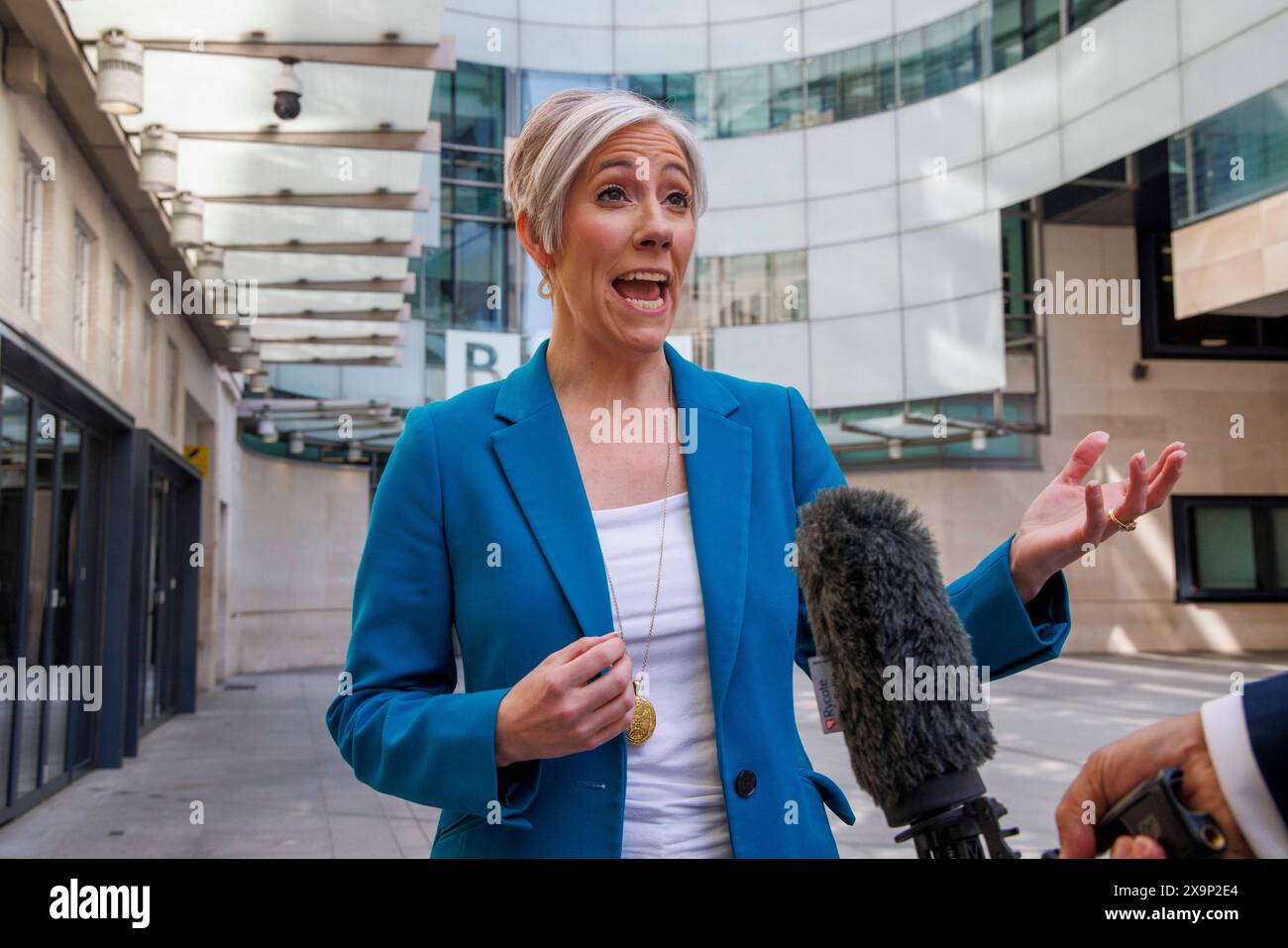 London, UK. 2nd June, 2024. Daisy Cooper gives an interview outside the ...