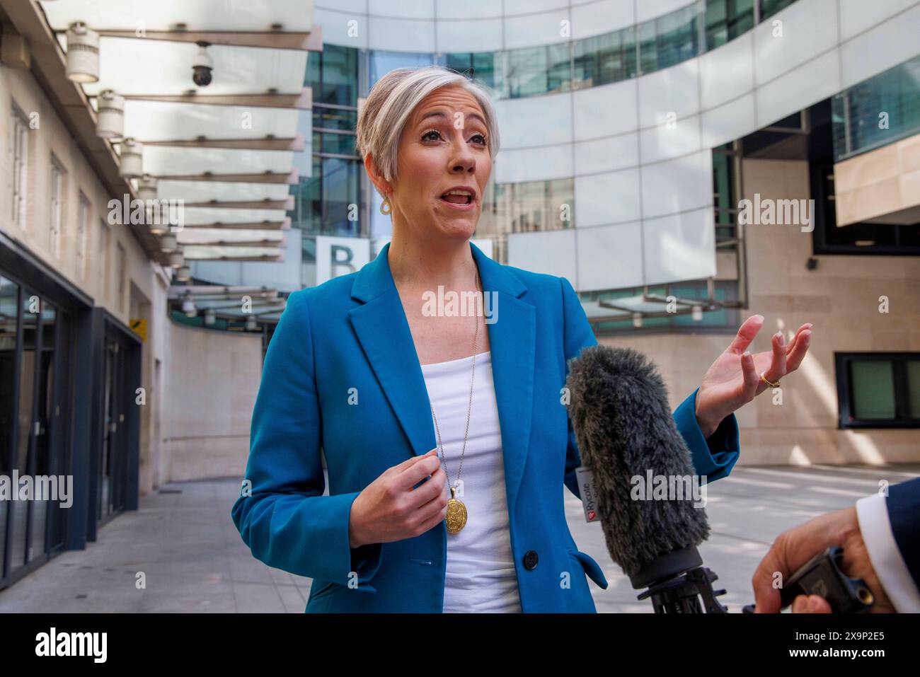 London, UK. 2nd June, 2024. Daisy Cooper gives an interview outside the ...