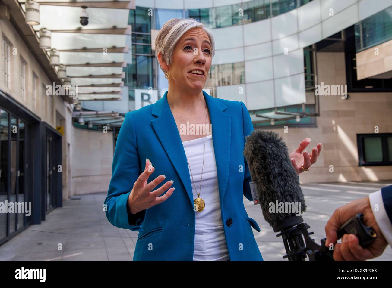 London, UK. 2nd June, 2024. Daisy Cooper gives an interview outside the ...