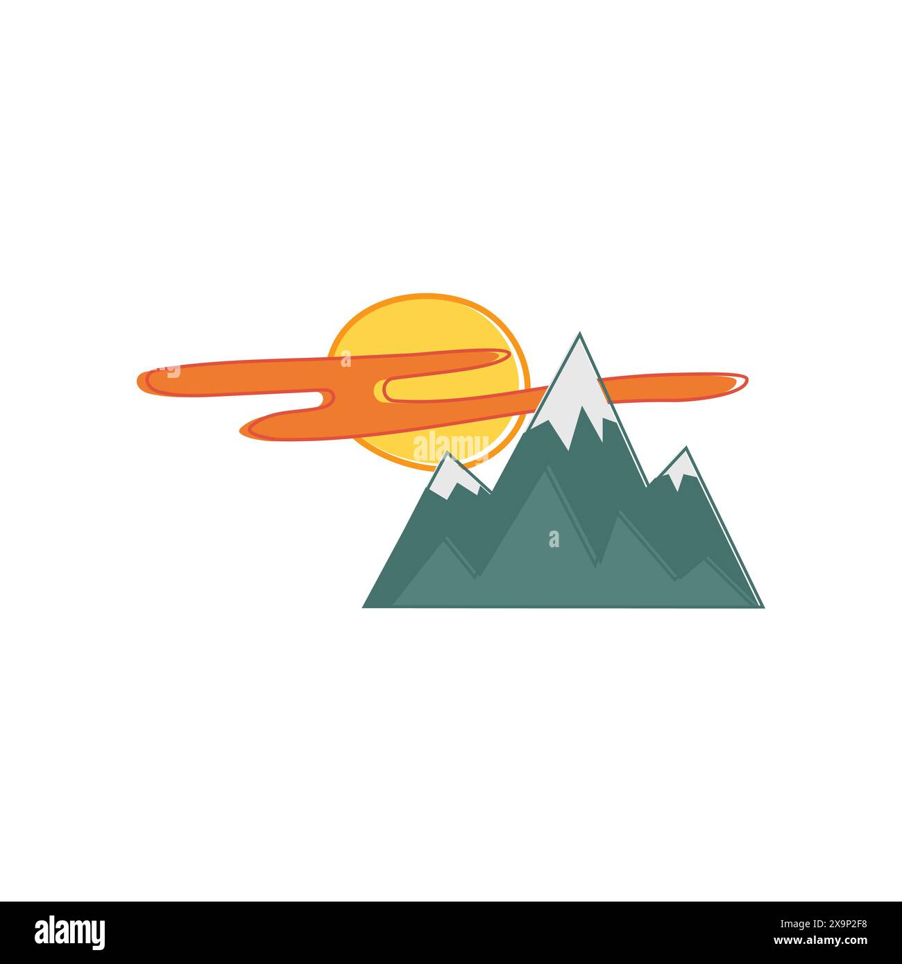 Simple linear landscape of Mexico, snowy mountain peaks and sun at ...