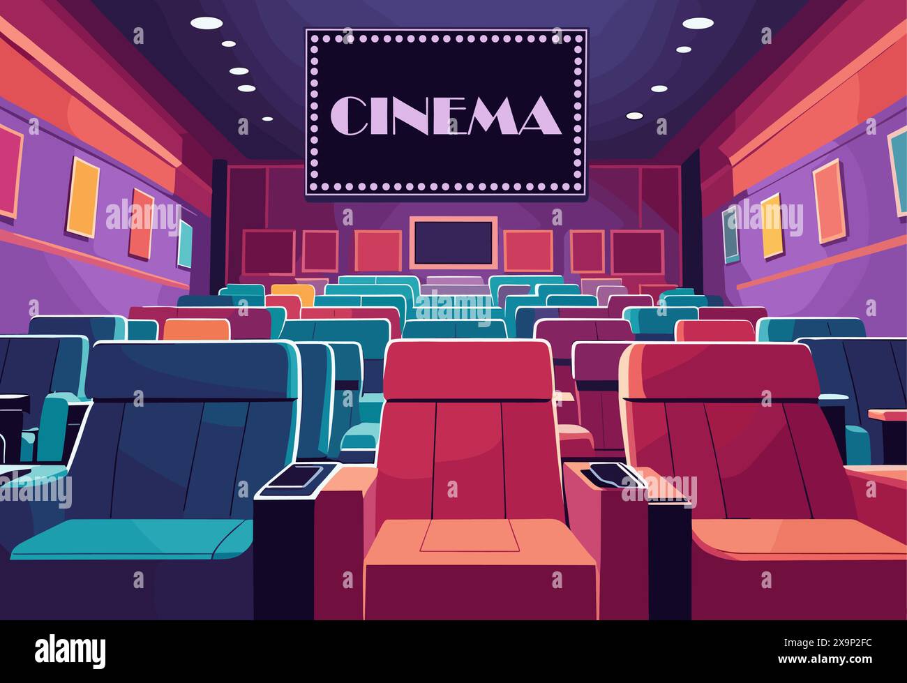 Retro style empty movie theater interior vector Stock Vector Image ...