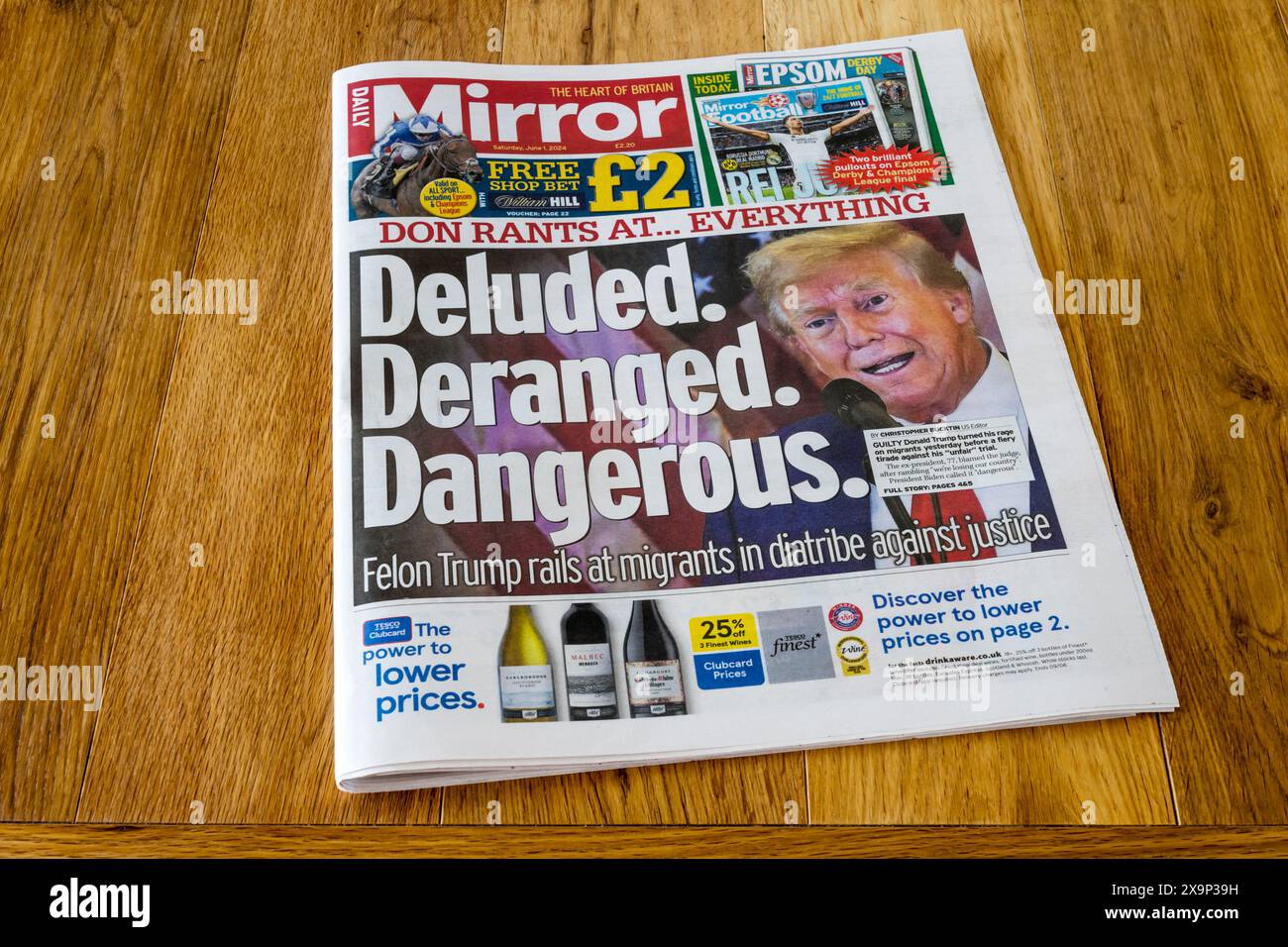 1 June 2024. Daily Mirror headline following Donald Trumps speech after ...