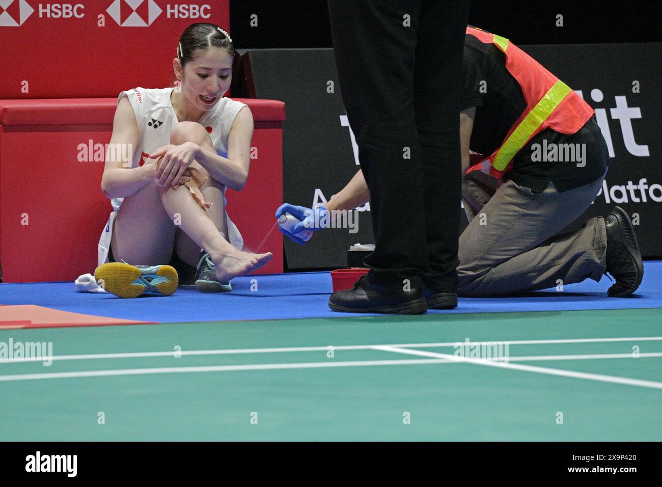 Singapore. 2nd June, 2024. Shida Chiharu of Japan gets medical treatments during the women's ...