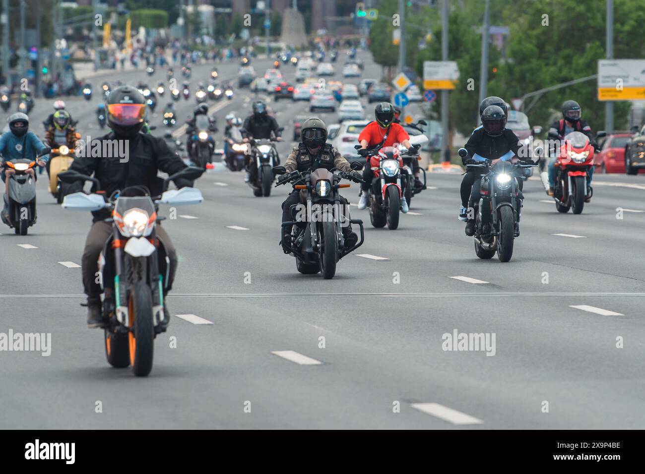 Moscow, Russia - May 26, 2024: A convoy of motorcyclists takes over ...