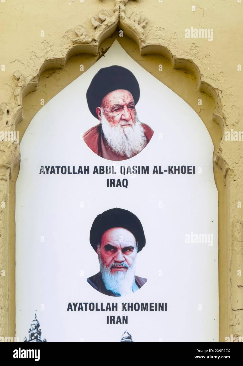 Two men with beards are on a poster. One is Ayatollah Abu Othman al ...