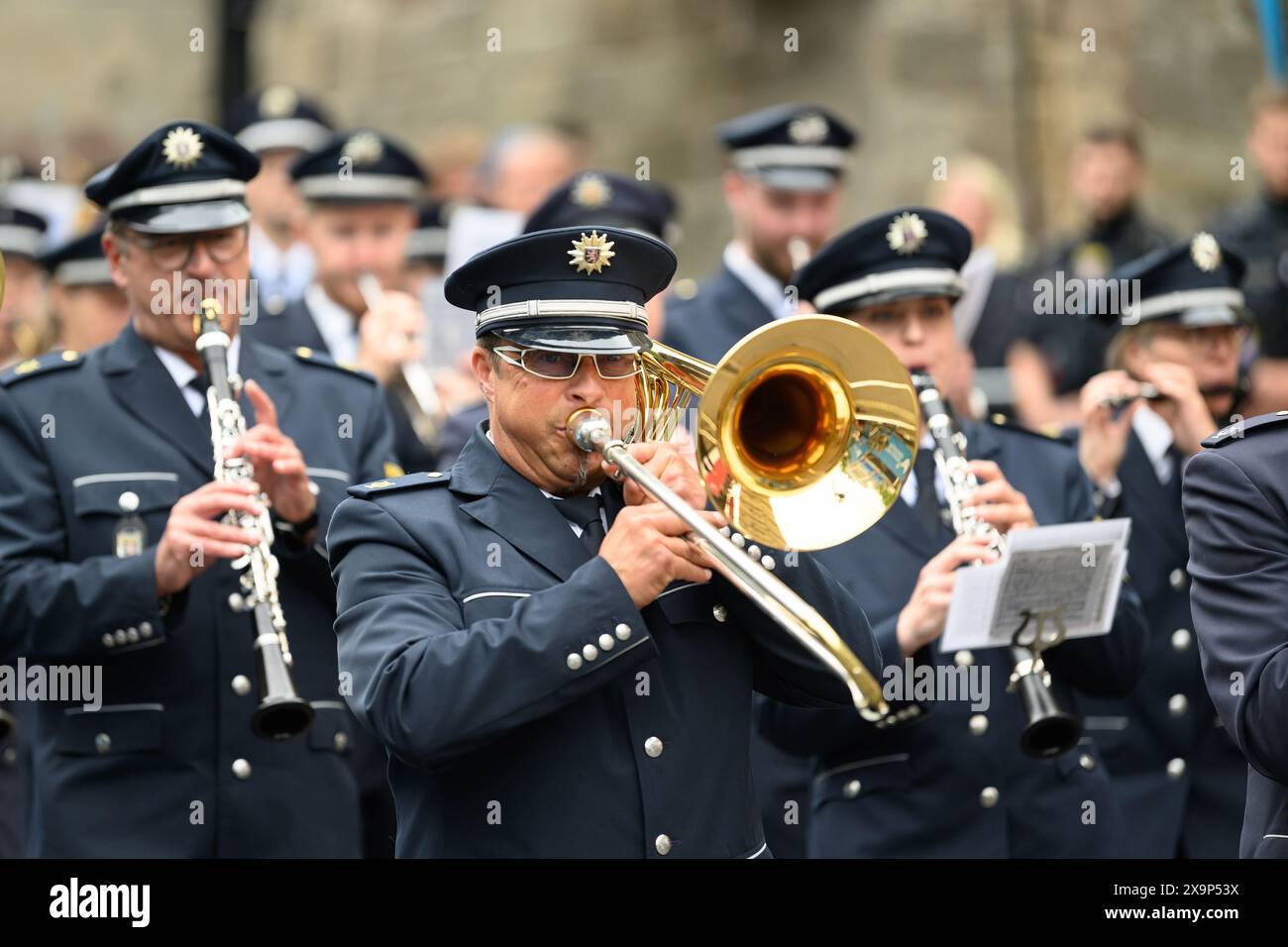 02 June 2024, Hesse, Fritzlar: The Hesse State Police Orchestra plays ...