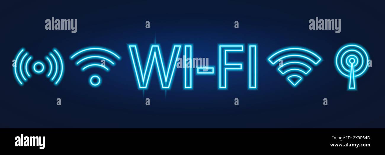 wifi signal, blue neon glow icon, set dark Stock Vector Image & Art - Alamy