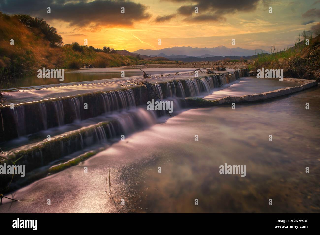 Landscape of Oman. wadi al khoud muscat Oman. Sunset view of mountain ...
