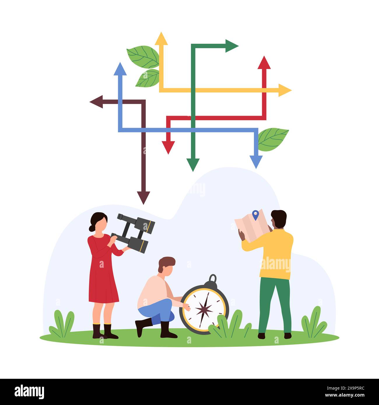 Life way choice, success opportunity, Tiny people with compass ...