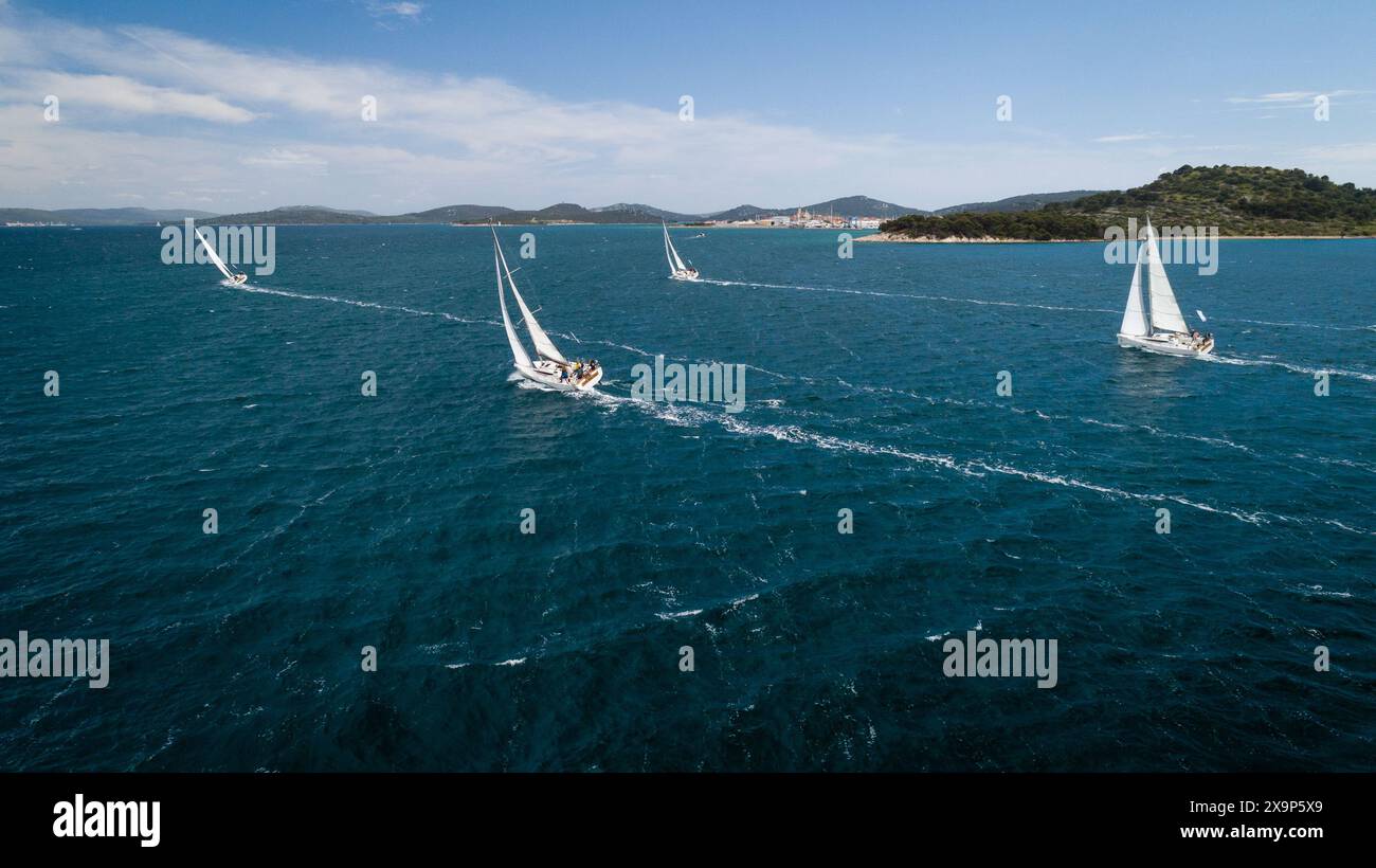 Aerial view of sailing yachts competition, Adriatic sea, Croatia Stock ...