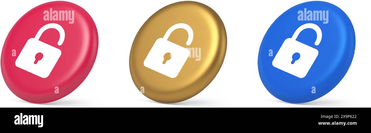 Open lock button cyberspace password security protection service 3d ...