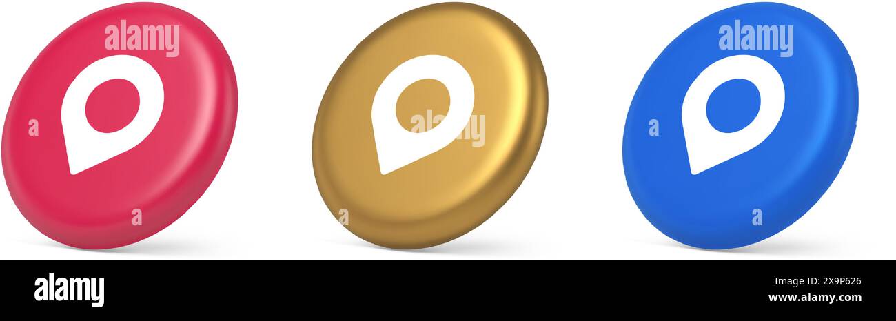 GPS map pin location service button application direction distance pointer 3d realistic pink ...