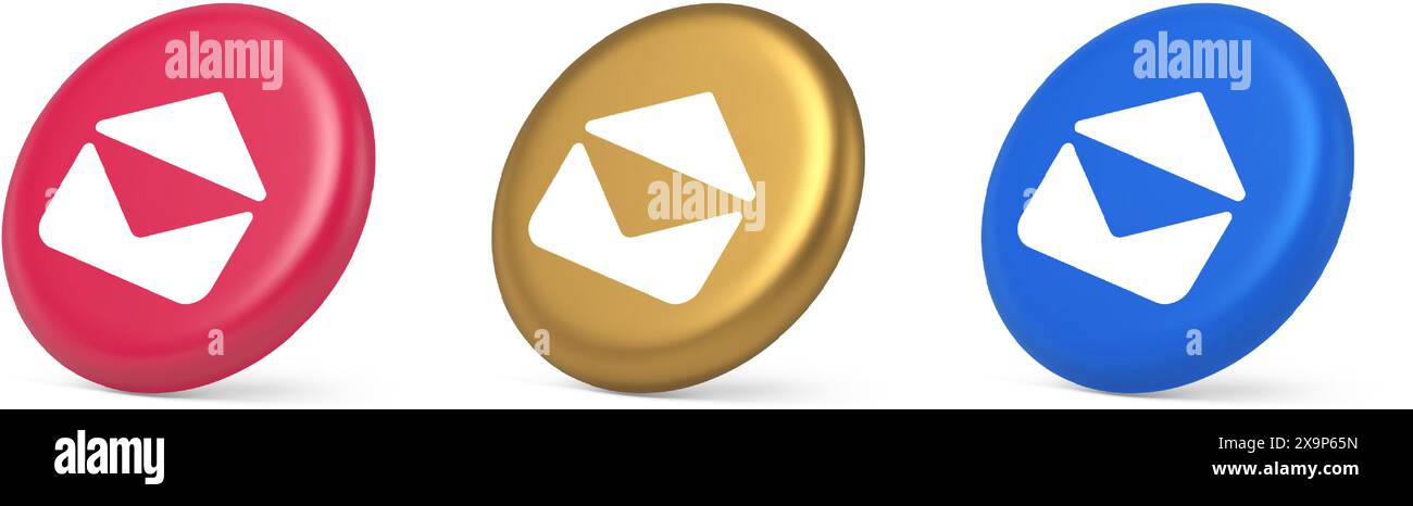 Email open envelope letter received incoming message button 3d realistic pink gold blue icons ...