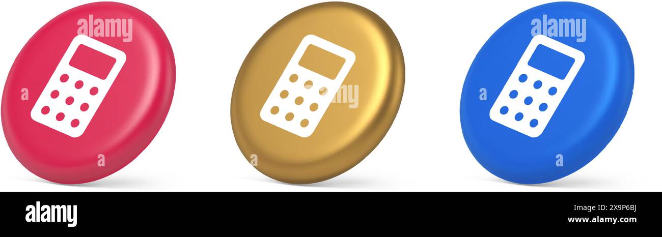 Calculator button mathematical number counting web application design 3d realistic pink gold ...
