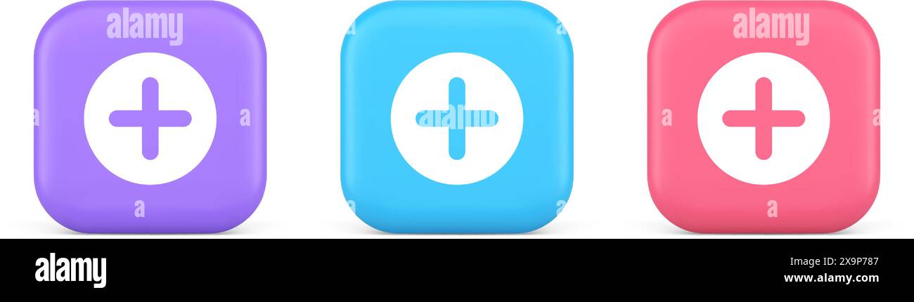 Plus add button mathematical addition symbol 3d realistic purple blue ...