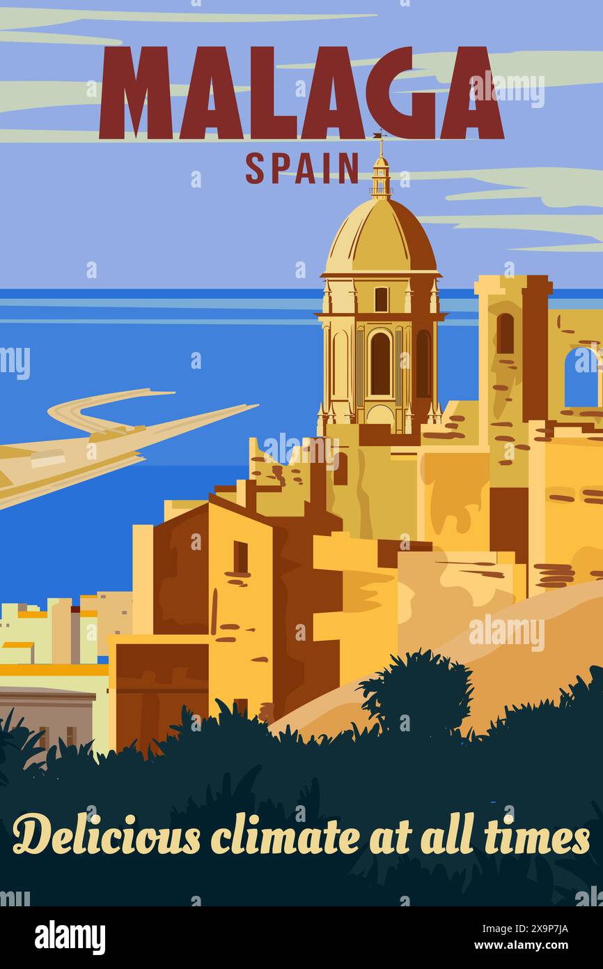 Travel poster Malaga Spain, tropical resort Stock Vector Image & Art ...