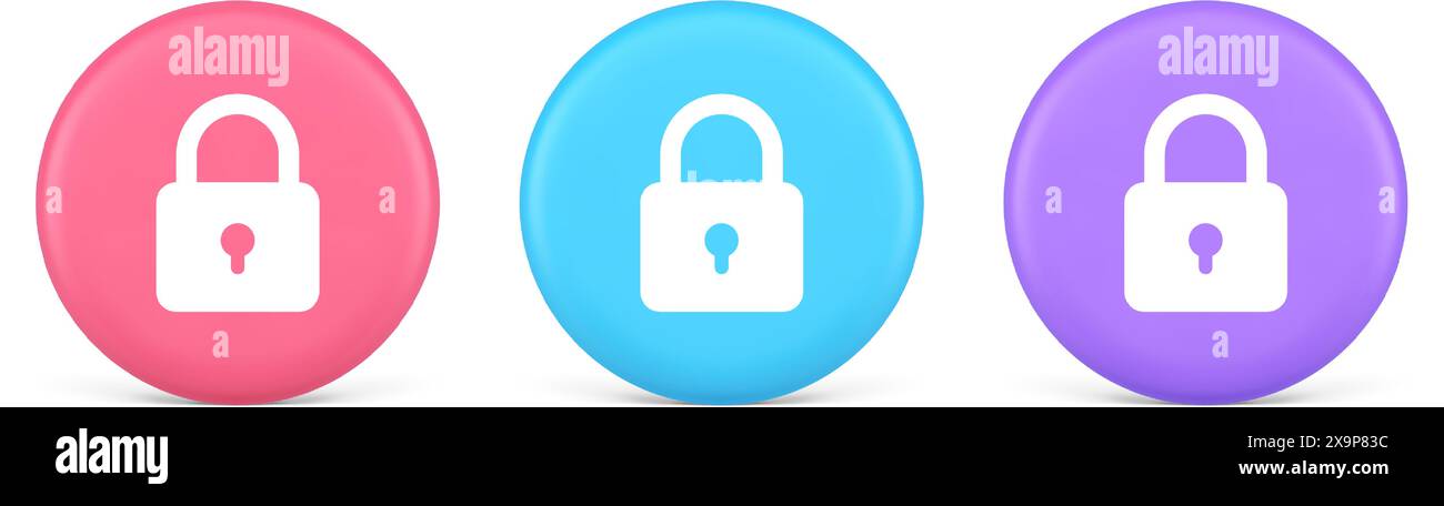 Padlock locking web access button password security protection safe encryption 3d realistic pink ...