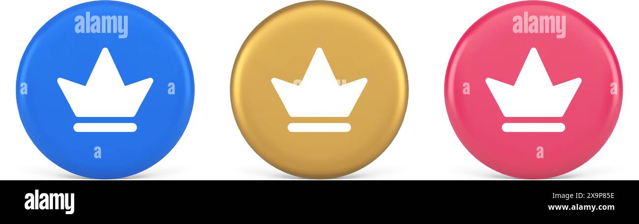 Crown button royal medieval king queen headdress web app 3d realistic ...