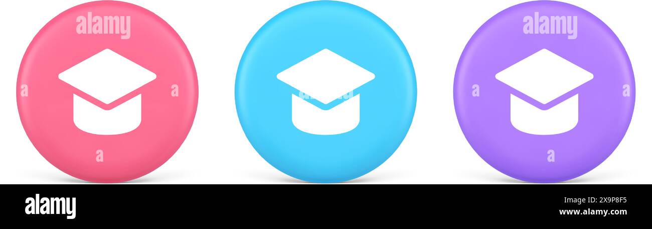 Graduation cap academic education e learning button wisdom knowledge 3d ...