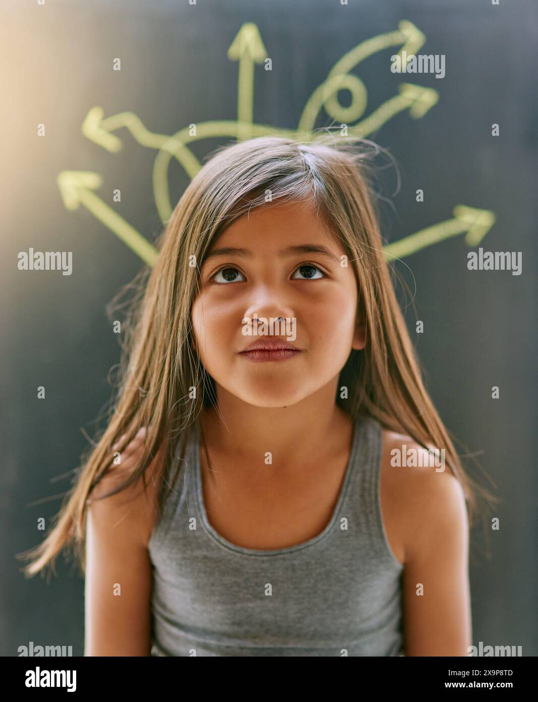 Girl, child and studio for thinking, planning with goals for youth ...