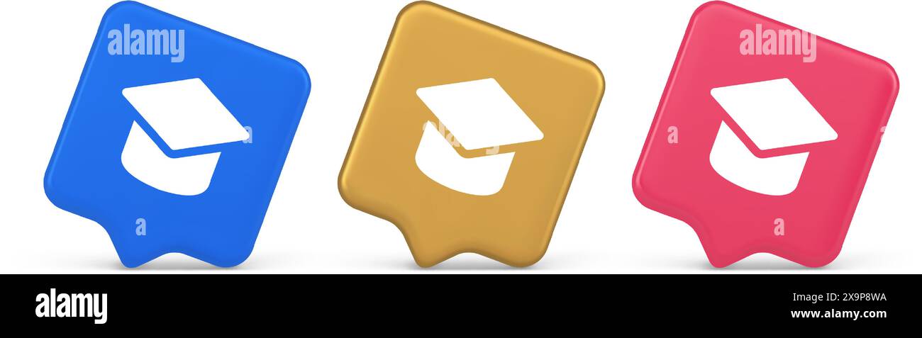 Graduation cap academic education e learning button wisdom knowledge 3d ...