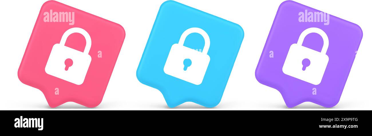 Padlock locking web access button password security protection safe encryption 3d realistic ...