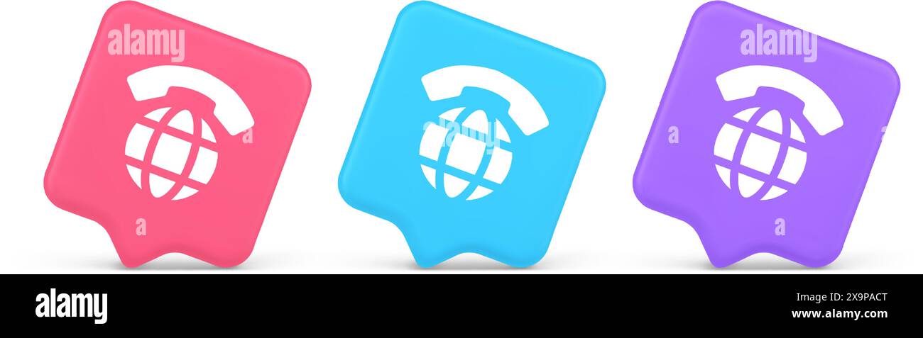 Global phone communication button internet telephone connection 3d ...