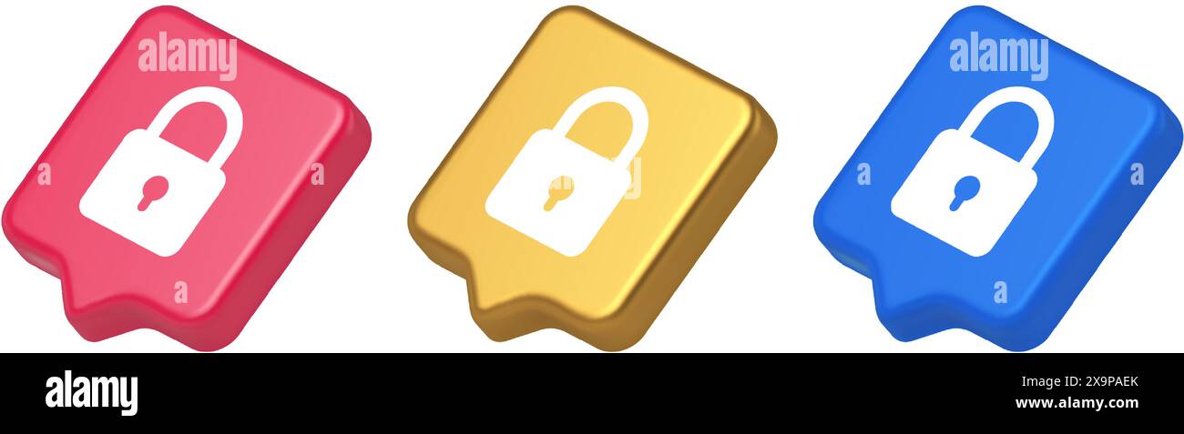 Padlock locking web access button password security protection safe encryption 3d realistic ...