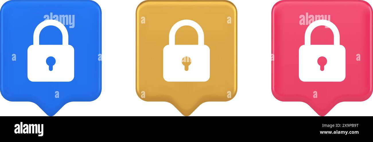 Padlock locking web access button password security protection safe encryption 3d realistic ...