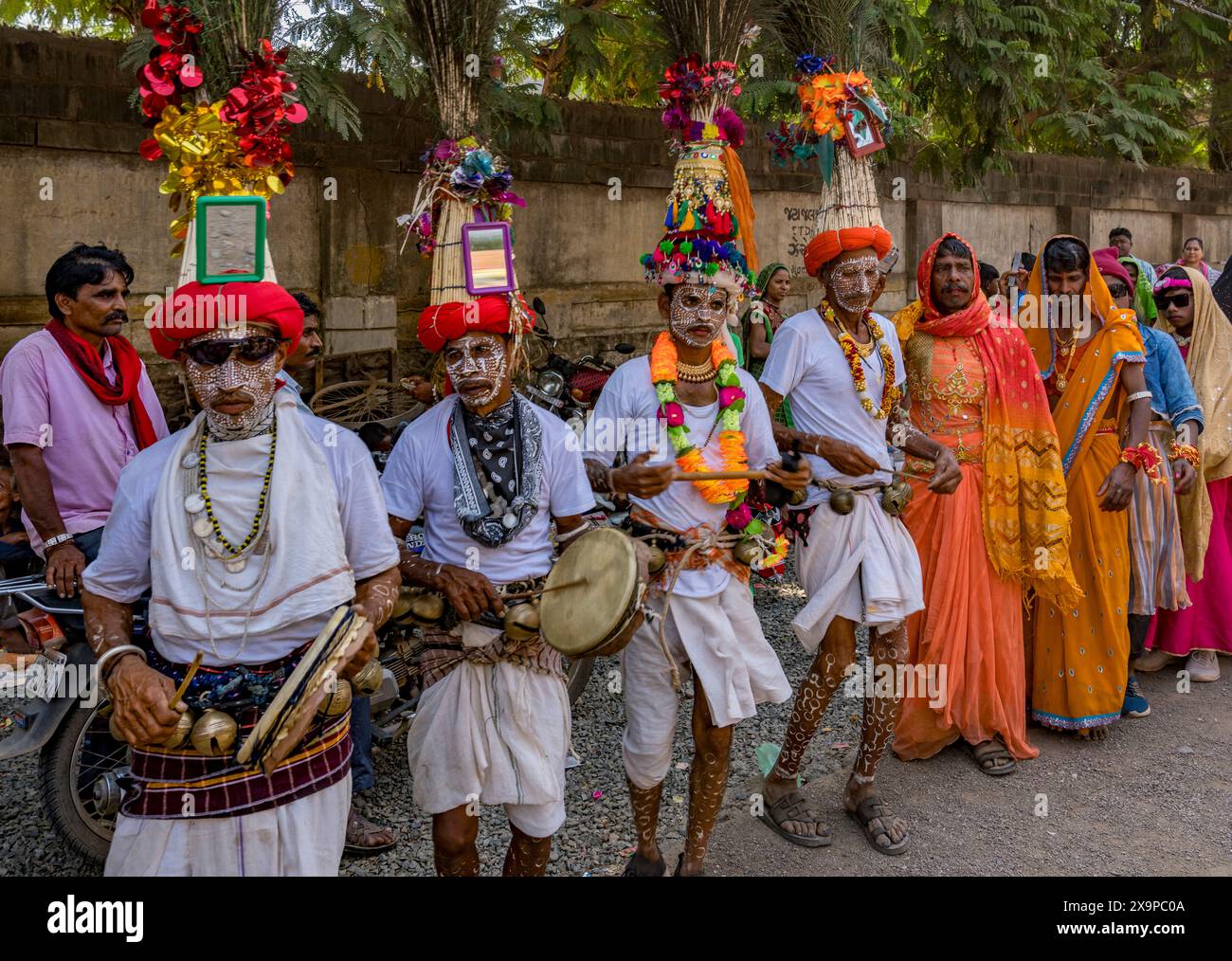 Vibrant display of indian culture with musicians and dancers in costume ...
