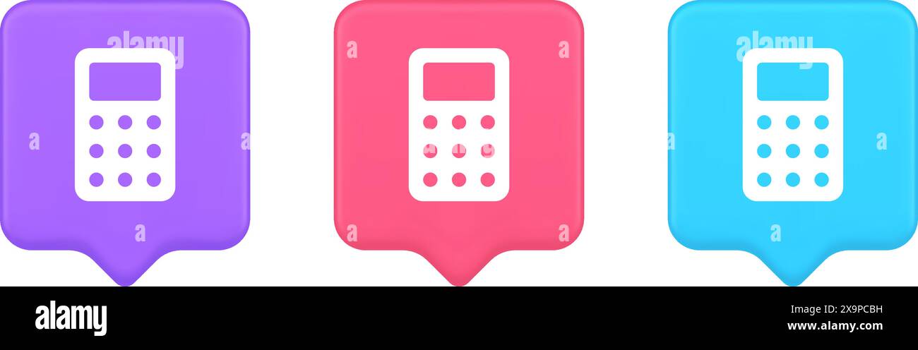Calculator button mathematical number counting web application design 3d realistic speech bubble ...