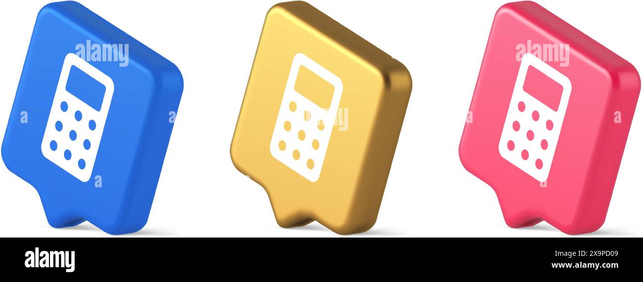 Calculator button mathematical number counting web application design 3d realistic speech bubble ...