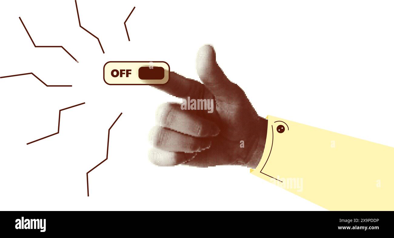 Collage halftone elements with pointing hands and doodle buttons ...