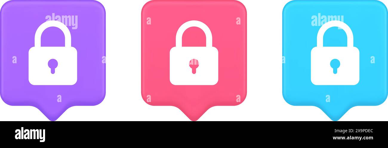 Padlock locking web access button password security protection safe encryption 3d realistic ...