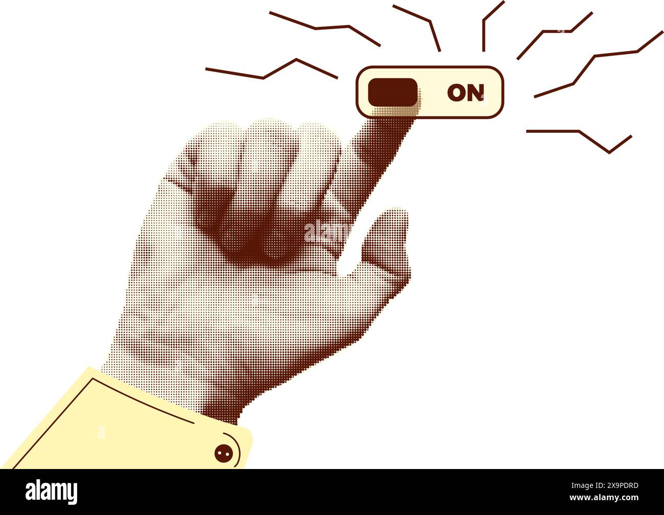 Collage halftone elements with pointing hands and doodle buttons ...