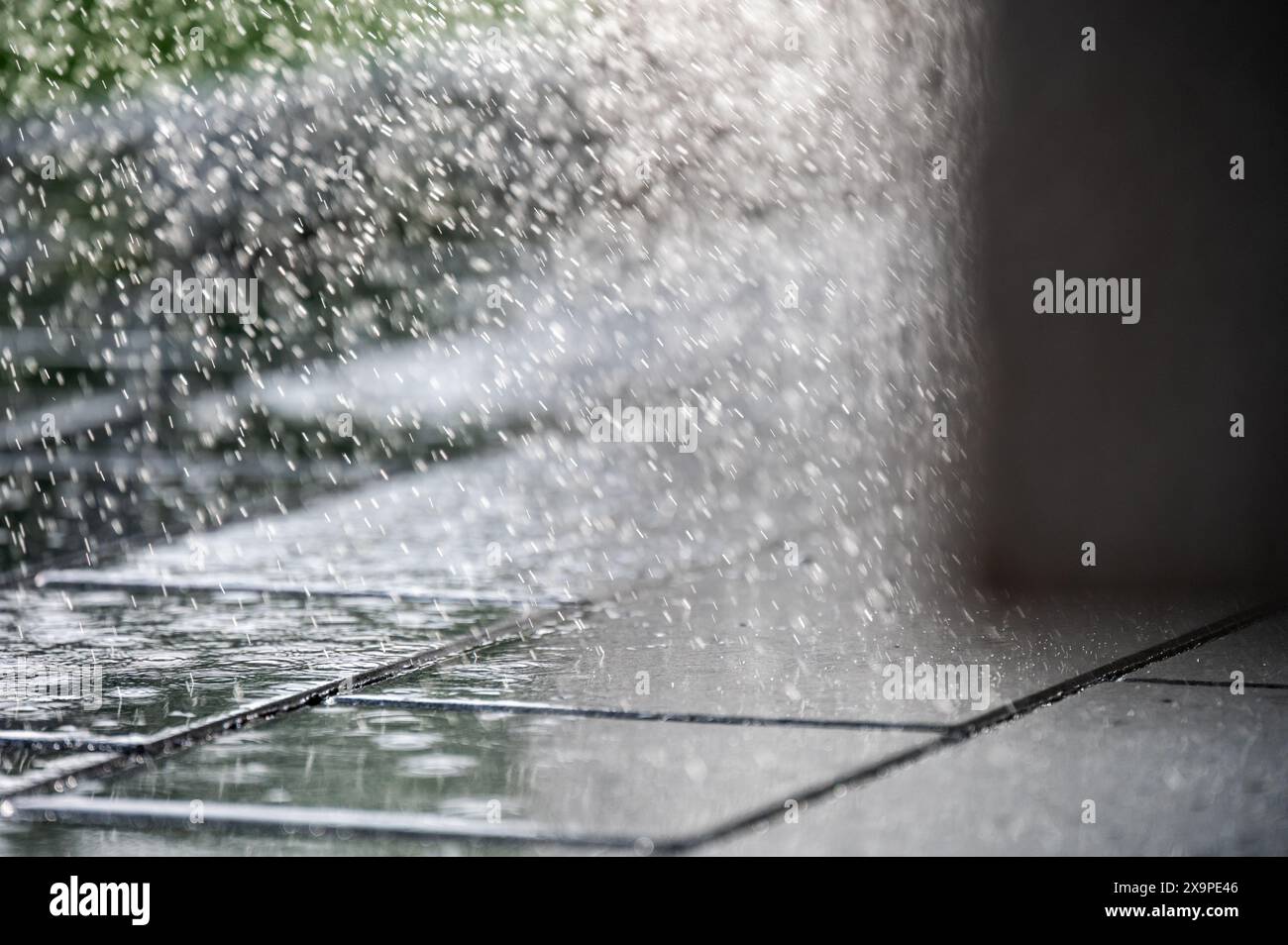 Captivating scene of water splashing dynamically on glossy, wet tiles ... Captivating scene of water splashing dynamically on glossy, wet tiles ...