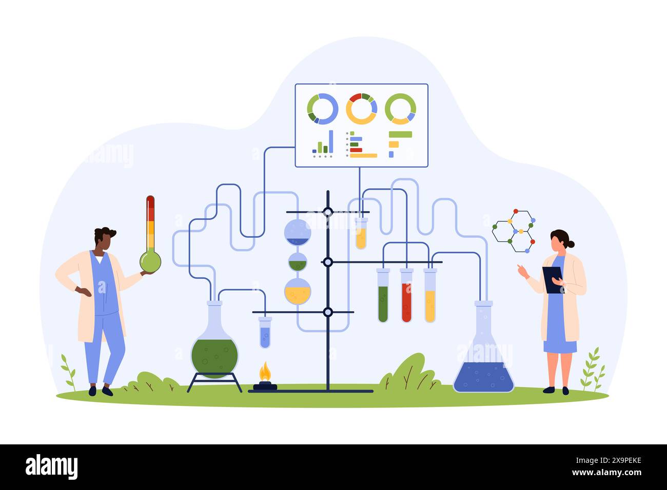 Chemistry laboratory research, scientific experiment of molecular ...