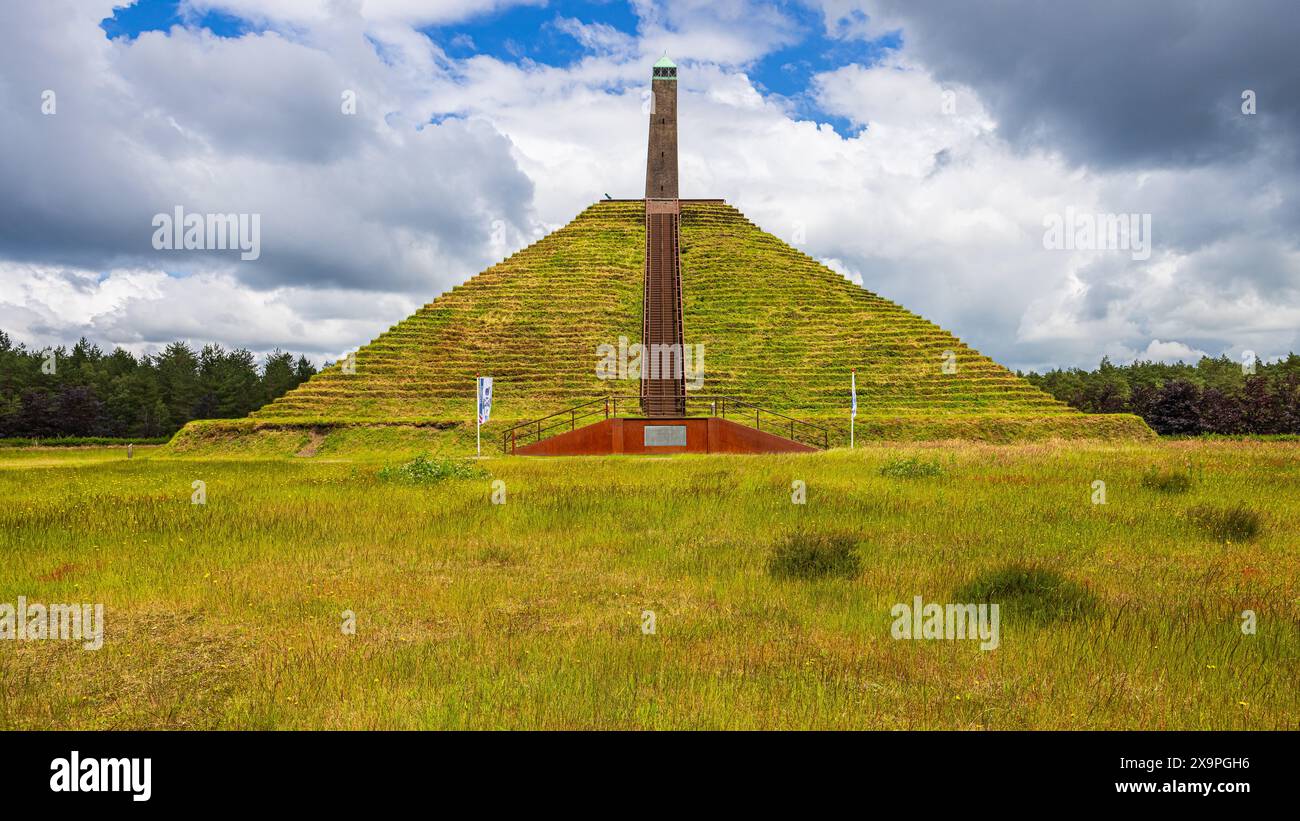 A 16:9 photo of the Pyramid of Austerlitz, a 36-metre-high pyramid of ...