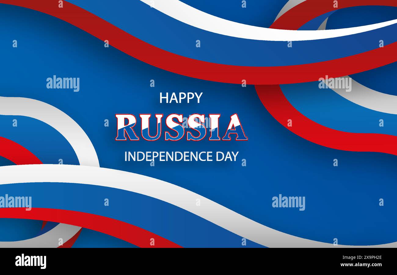 Happy Independence day of Russia card with bleu and red paper cut style ...