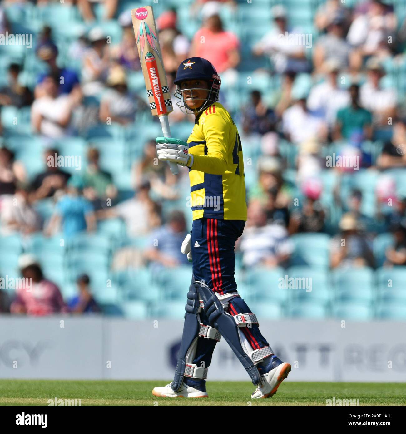 London, England. 2nd Jun 2024. Sophia Dunkley celebrates reaching a ...