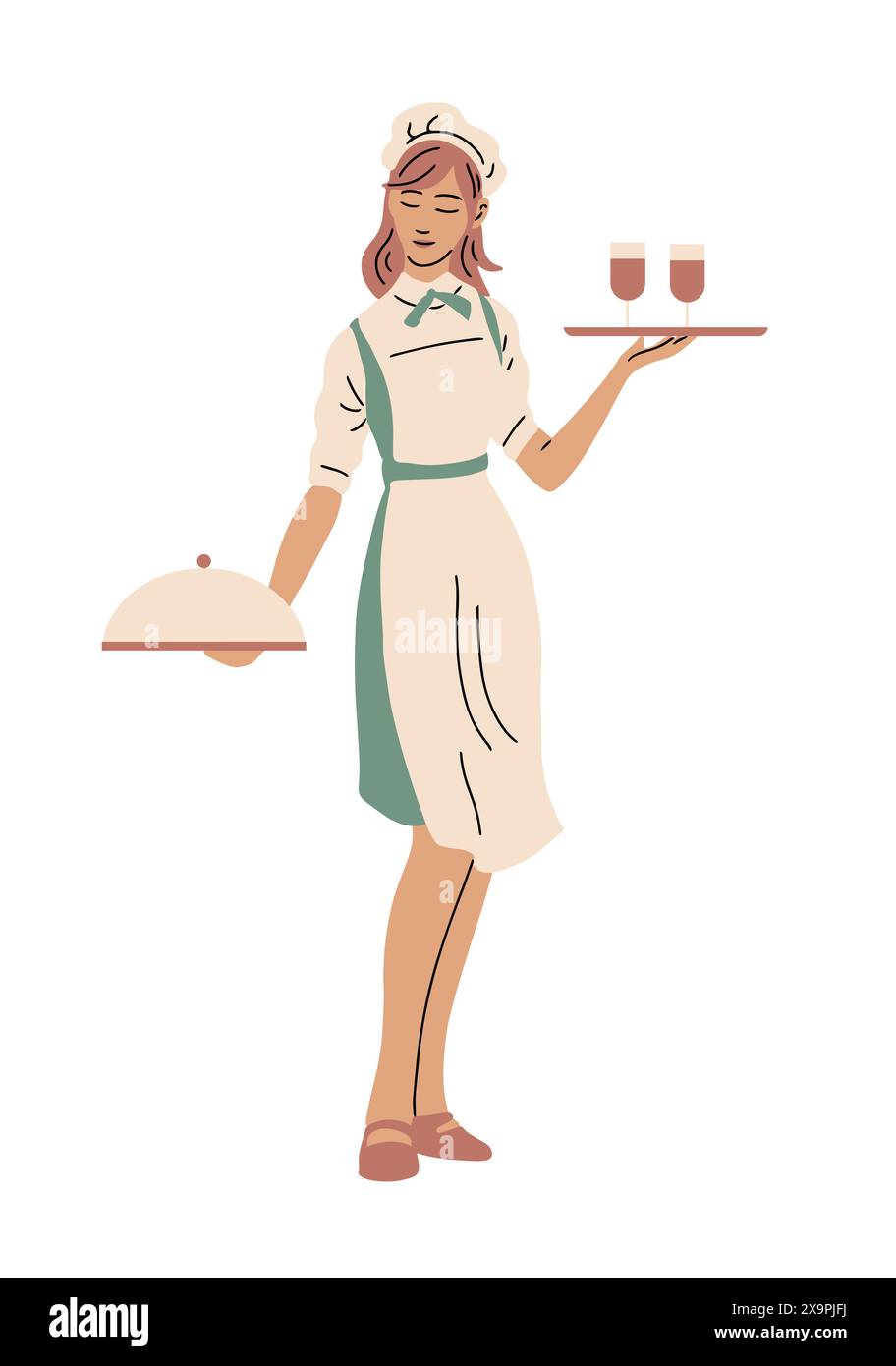 A Beautiful Girl Waitress Stands With A Tray In Hand Young Woman