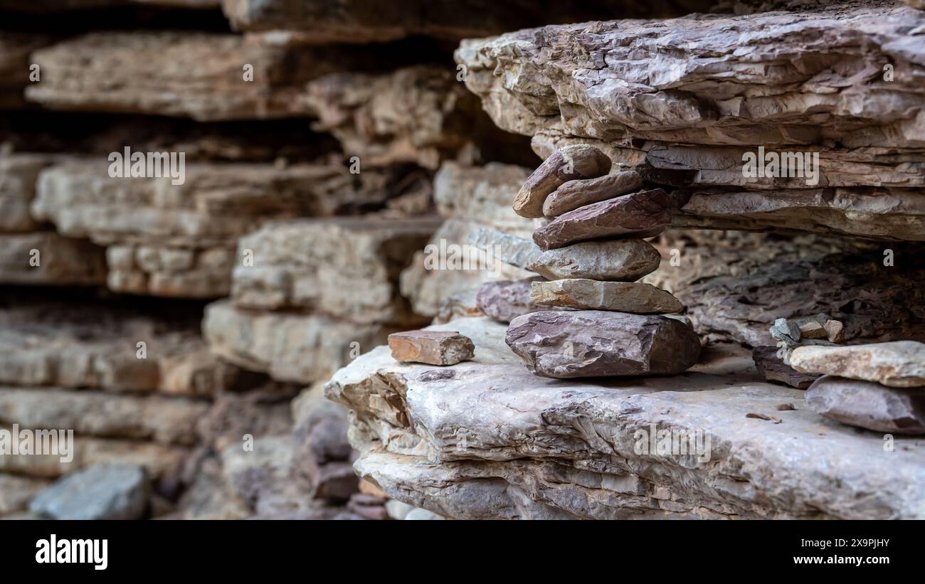 A close up of rocks stacked on top of each other, forming a rock ...