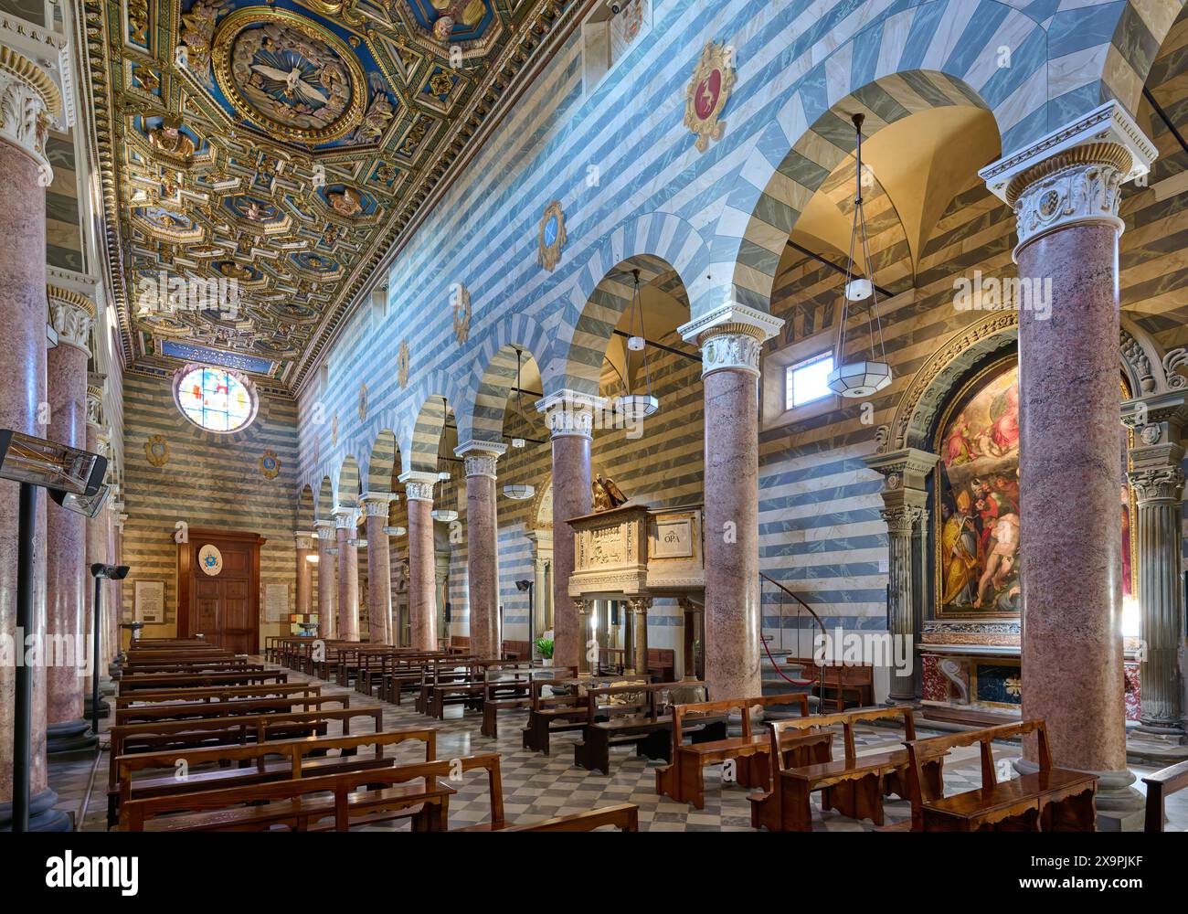 interior shot with ceiling of Volterra Cathedral, dedicated to the ...