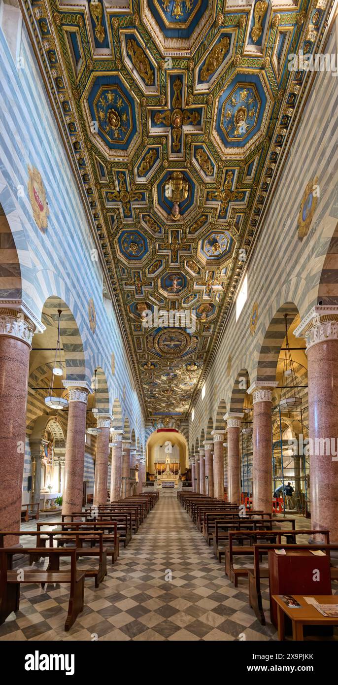 interior shot with ceiling of Volterra Cathedral, dedicated to the ...