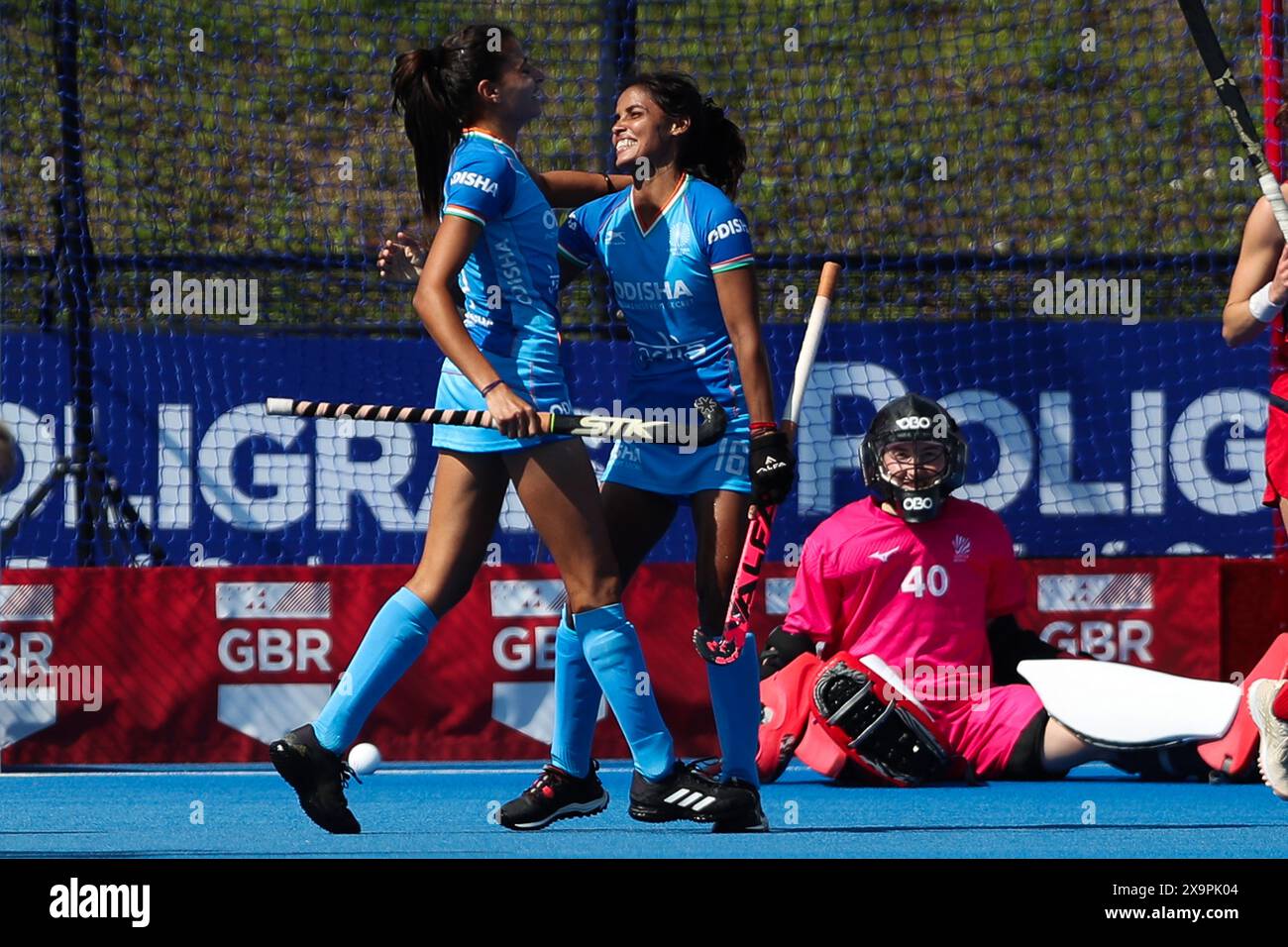 India’s Sharmila Devi (left) celebrates scoring their side's second ...
